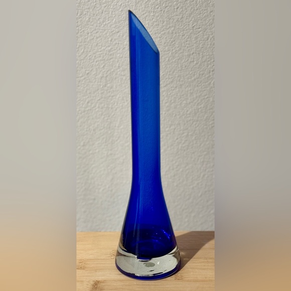 Accents | Vintage Cobalt Blue Vase With Thick Clear Base | Poshmark